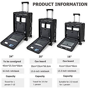 feilario Aluminium Frame Hardside Expandable Spinner Wheel Luggage, Built-In TSA lock Carry on Suitcase, with Cup Holder & Phone Holder - - in 18in/20in/24in Sizes