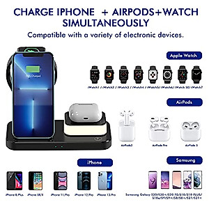 FASLY Wireless Charger for iPhone 14/13/Pro/Mini/Max/12/11/XS/XR/X/8 /Samsung, 3 in 1 Charging Station Dock Stand with Night Light for Apple iwatch 8/Ultra/7/SE/6/5/4/3/2, AirPods 3/2/Pro (Black)
