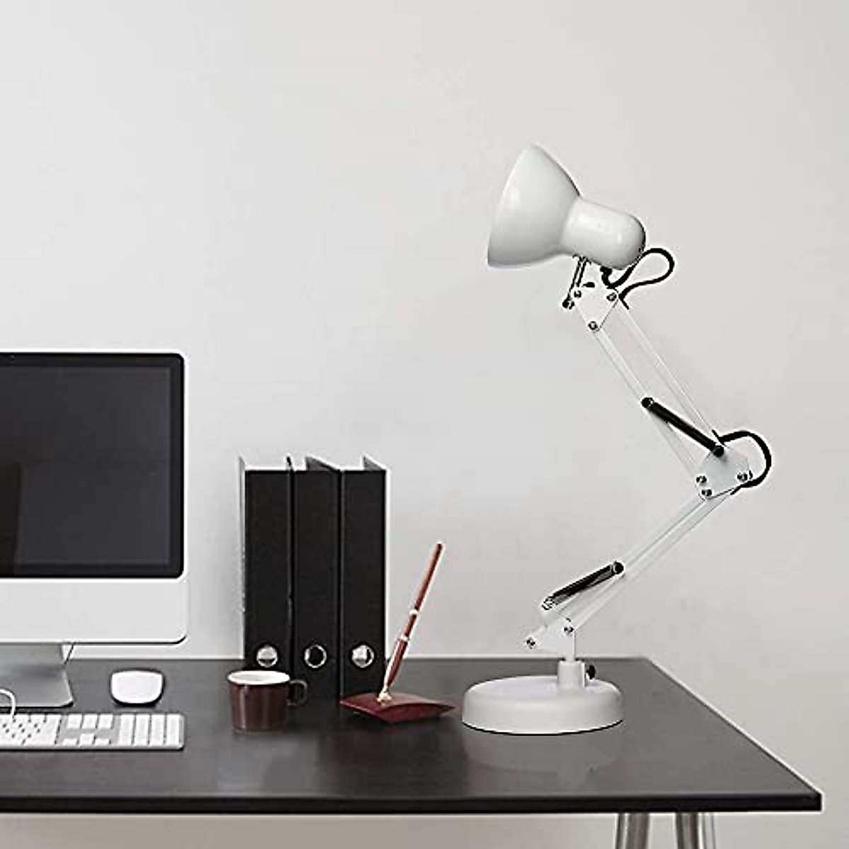 Gupuzm Led Desk Lamp with Clamp - Swing Arm Desk Lamp with 1 LED Cold Light Bulbs 6500K - Folding Table Lamp，Used for Office, Work, Study, Dormitory Reading and Eye Protection Desk Lamp (White-01)