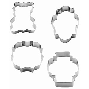 4 pcs of Plaque Cookie Cutters Set, Stainless Steel Wedding Frame Fondant Cutters Baking DIY Molds