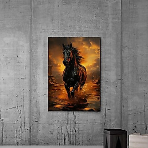 Majestic Black Stallion Galloping In The Clouds, Black Horse On Salt Flats, Canvas Print, Black Horse Print, Black Horse Wall Art, Wall Art, Wall Decor