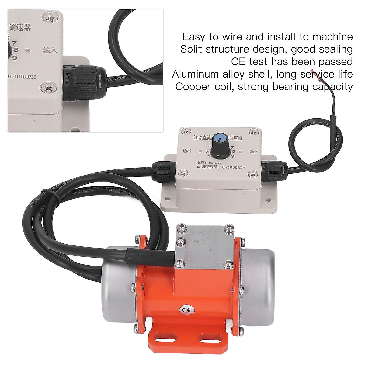 Vibration Motor, 30W 4000RPM Electric Vibrating Motor Adjustable Exciting Force Brushless DC Vibration Motor with Speed Controller for Shaker Table (DC12V)
