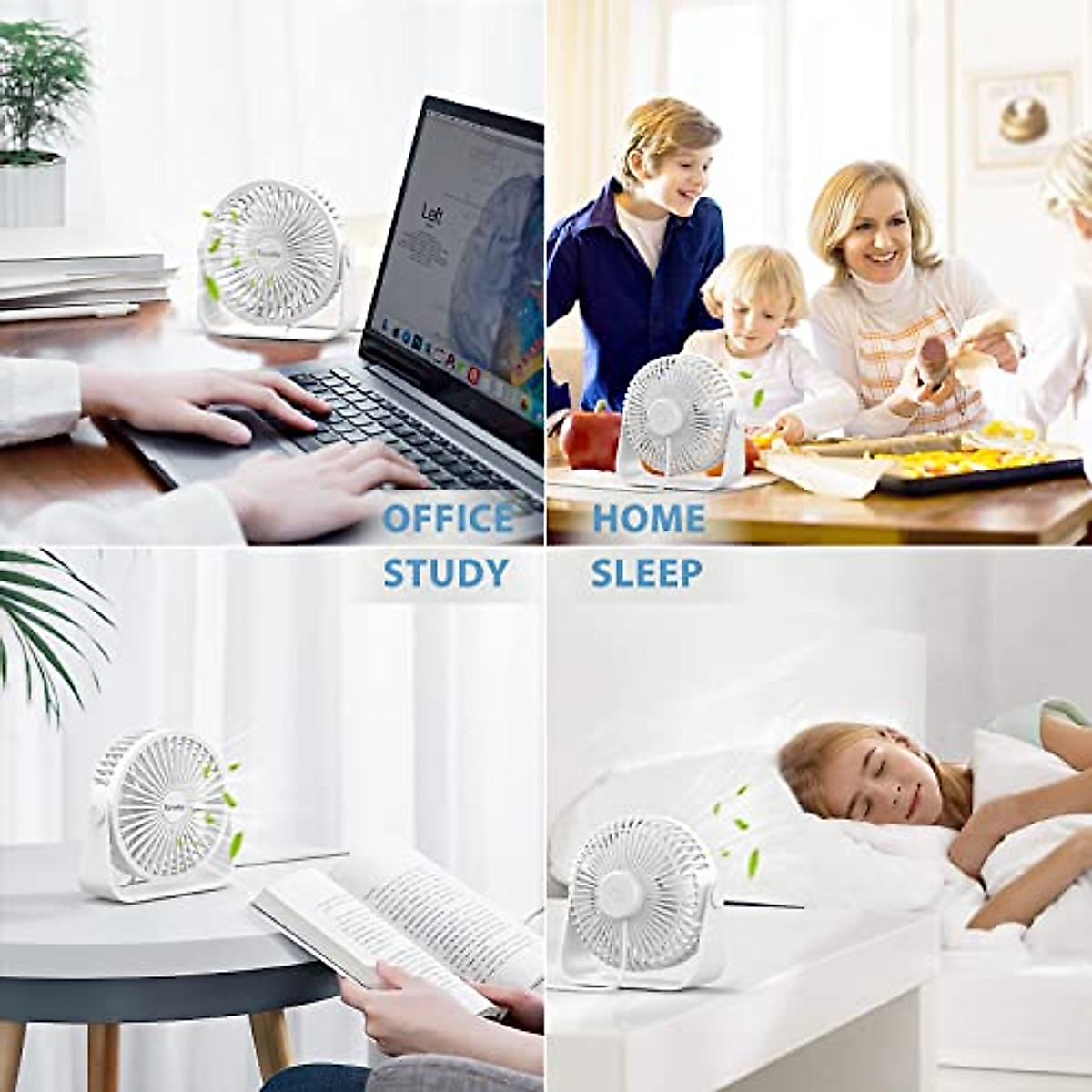 FARADAY USB Desk Fans 5 Inches Portable Table Fans 360° Head Rotation Small Personal Desktop Fan for Home Office, 3 Speeds, White