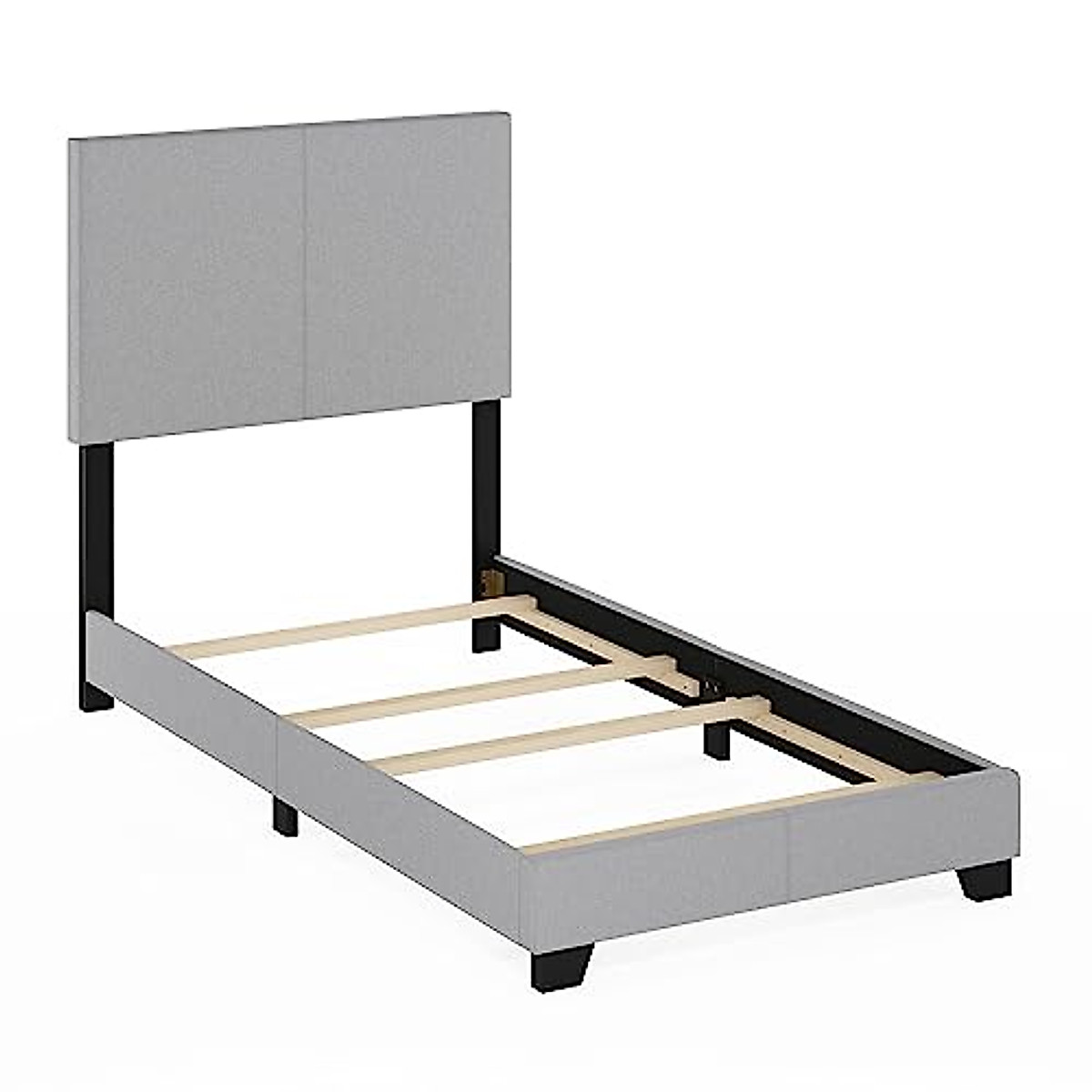 Furinno Pessac Fabric Upholstered Bed Frame with Wooden Slat Support, Twin, Glacier