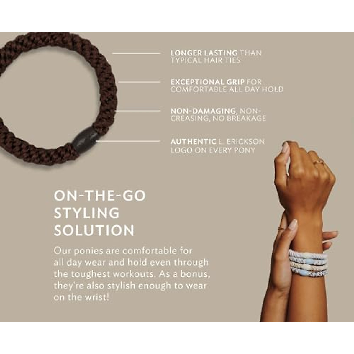 L. Erickson Grab & Go Pony Tube - Jet Set - 15 Pack Ponytail Holder Hair Ties