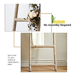 FUIN 6ft & 5ft Wood Decorative Wall Leaning Blanket Ladders Bathroom Storage Quilt Towel Display Rack Shelf Holder Rustic Farmhouse, Brown