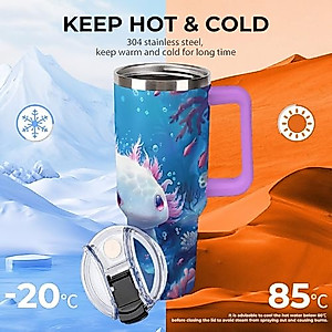 Cute Ocean Animal Axolotl Insulated Tumbler with Lid And Straw Stainless Steel Travel Coffee Mug 40oz Violet-style