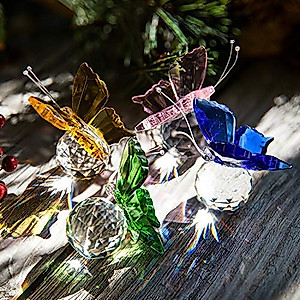 H&D HYALINE & DORA Crystal Flying Butterfly with Crystal Ball Base Figurine Collection Cut Glass Ornament Statue Animal Collectible Pack of 4