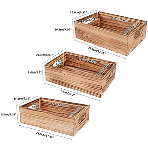 PHOENANCEE Wood Crates For Display,Rustic Crate Storage Decorative Boxes Set of 3,Wooden Nesting Box with Handles Farmhouse Container Basket Bin Home Decoration with Natural Wood Aroma,L+M+S