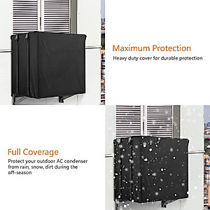 Sunolga Air Conditioner Covers for Window Units, Window Air Conditioner Cover with Water Resistant and Windproof Design - 17W x 13H x 12D Inches, Black