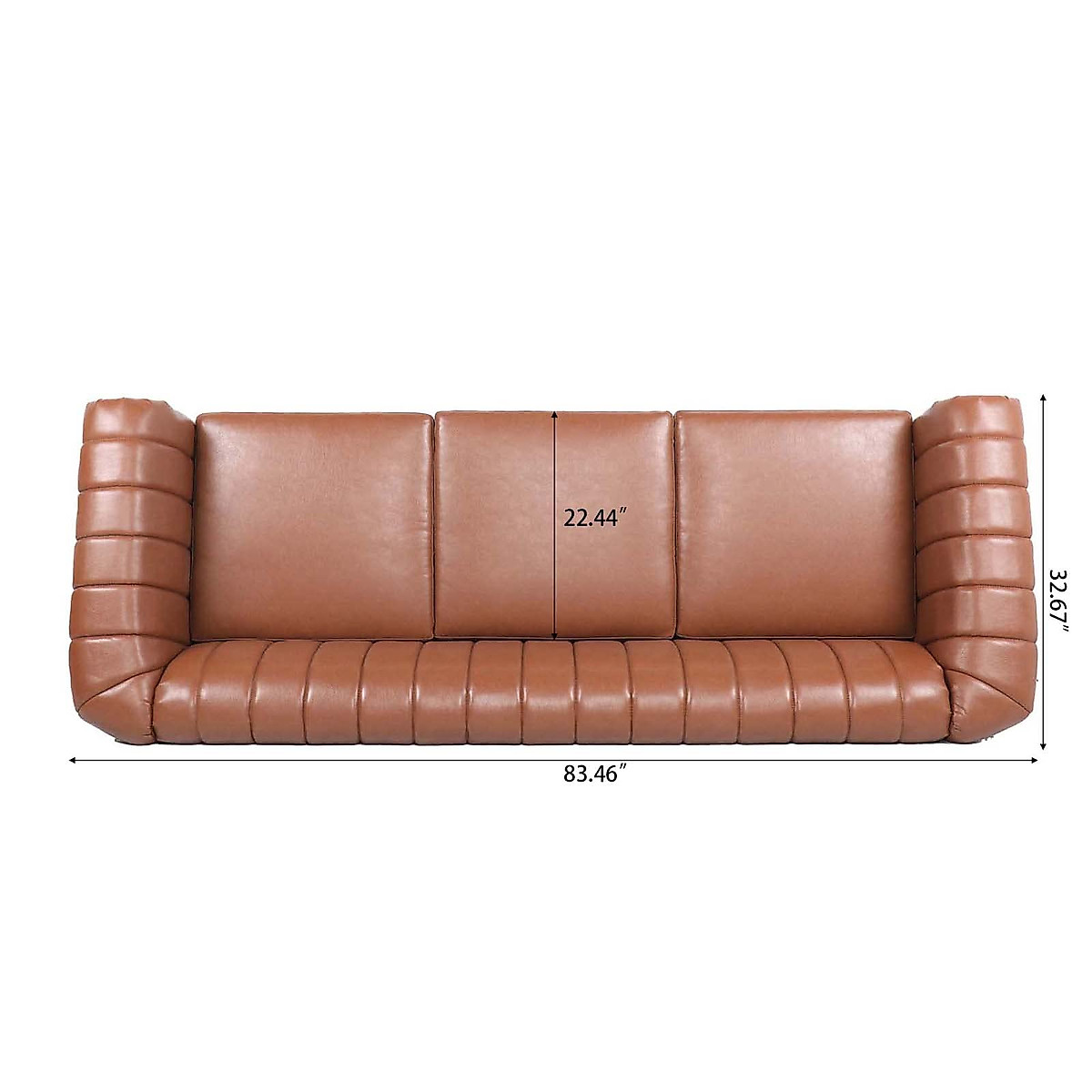 TMEOSK 84" PU Leather Sofa Couch, Mid-Century Modern Chesterfield Three Seater Sofa, Loveseat Sofa with Rolled Arm for Living Room, Dorm, Office (Brown)