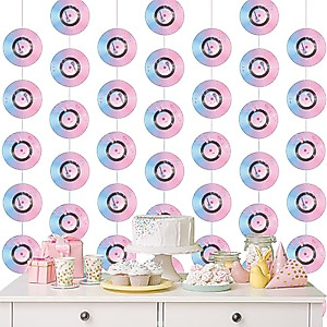 Cindeer 8 Pcs Rock and Roll Garlands Music Party Hanging Banner Vinyl Record Paper Cutouts Music Party Pink Decorations for Era Music Singer Party Fan Meetups Birthday Wedding Bachelor Bar Decorations