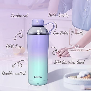 Allcho Insulated Water Bottle for Women, 18 oz Stainless Steel Water Bottles, Double Walled, 2 Lids (Chug & Tumbler) - Hydrate & Caffeinate, Gifts