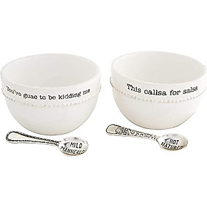 Mud Pie Salsa and Guacamole Serving Set of 2 with Spoons, White