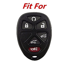 WFMJ Leather for GMC Acadia Yukon XL Cadillac Escalade Chevrolet Suburban Tahoe 6 Buttons Key Case Holder Cover Fob Chain (Black)