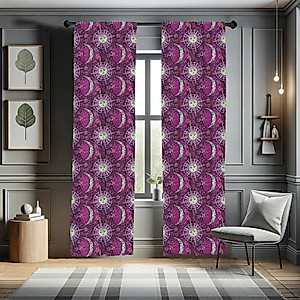 Lunarable Sun and Moon Window Curtains, Celestial Fantasy Composition with Constellations on Purple Backdrop, Lightweight Decor 2-Panel Set with Rod Pocket, Pair of - 28" x 63", Multicolor