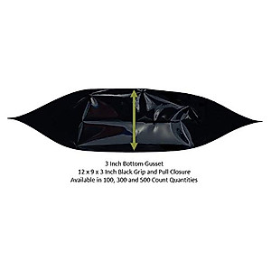 Child Resistant Exit Bags with State Compliance Symbols, Black Grip & Pull, Re-closeable, ASTM-D3475 Compliant in All States (12x9BGNP-100)