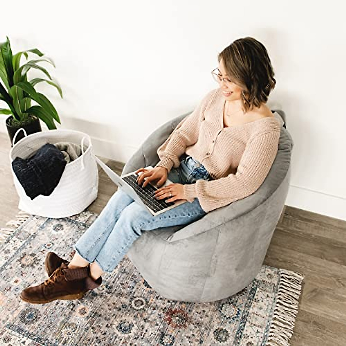 Big Joe Milano Bean Bag Chair, Gray Plush, Soft Polyester, 2.5 feet