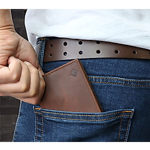 Kolossus Wallet for Men, Full Grain Leather, Minimalist Slim, RFID Blocking, Billfold with 6 Card Slots (Brown)