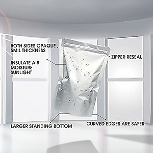 50 PCS（8x12 inch）Stand Up Mylar Aluminum Foil Bags, Silver Resealable Smell Proof Bags with Label sticker，Family Daily life for Food long-term Storage Coffee,Tea,Cereal