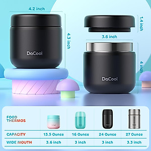 DaCool Insulated Food Jar Adults Food Thermos for Hot Food Lunch Boxes 27 OZ Vacuum Stainless Steel Hot Cold Food Jar for Adults Women Man Wide Mouth for School Office Picnic Travel Outdoors, Black