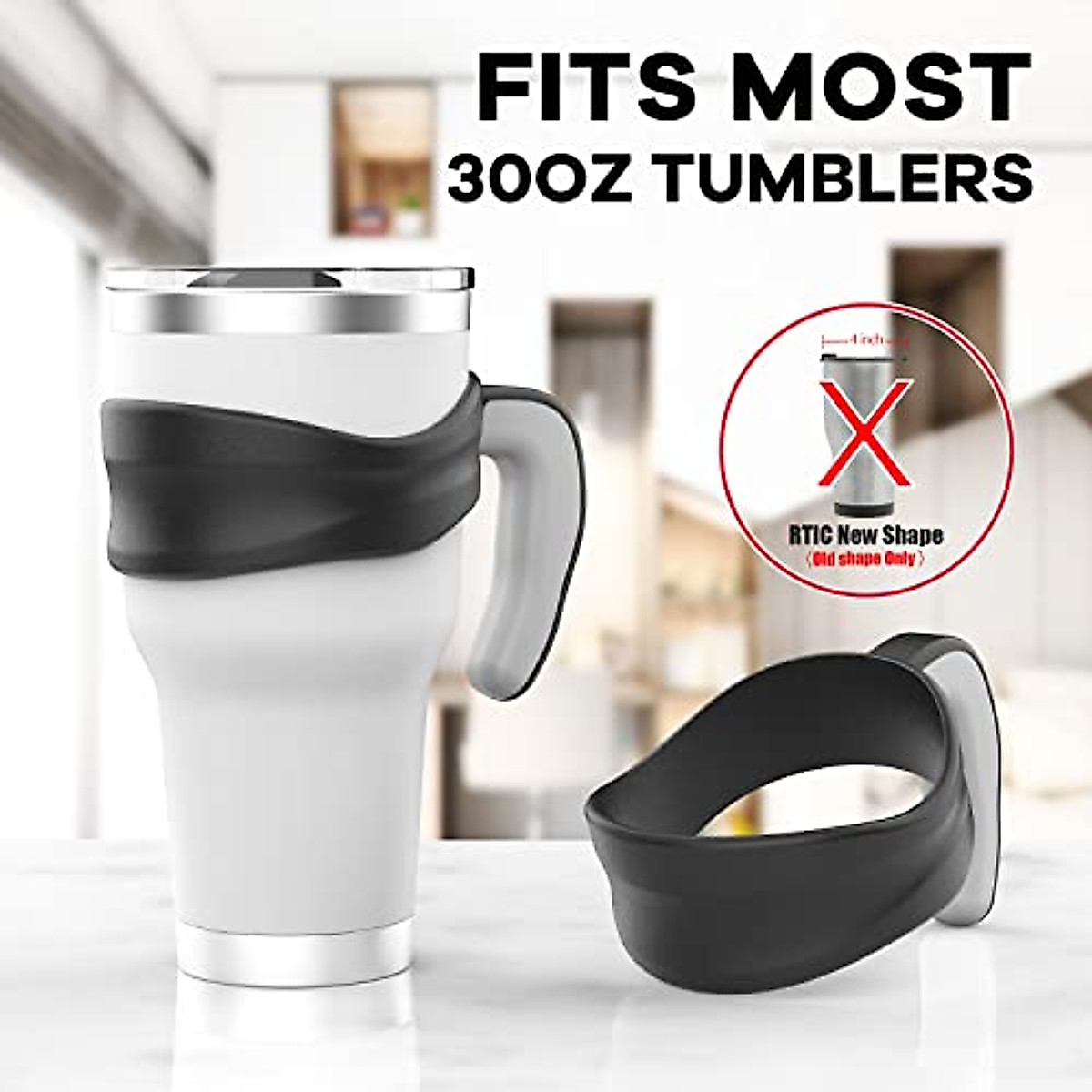 Tumbler Handle Fits for 30 OZ YETI Rambler,Rtic Mug-Previously Design,Sic,OZARK TRAIL & More Tumbler Travel Mug | BPA FREE（Handle Only） (Black)
