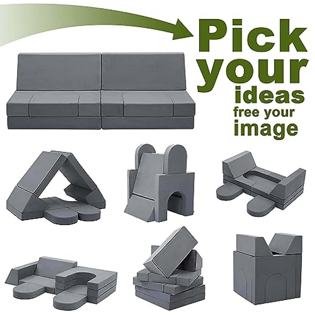 Buytime Kids Couch, Modular Floor Couch with Ottomans, Cozy Toddler Play Sofa Bed with Soft Foam, Playroom and Bedroom Furniture for All Ages, Large