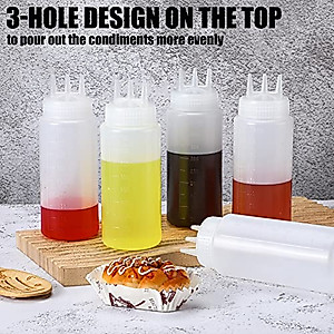 Dingion 8 Pcs 3 Hole Squeeze Bottles 16 oz Plastic Condiment Salad Dressing Container Sauces for Ketchup Mustard Seasoning Squeezer Bakery Kitchen Accessories 450 ml