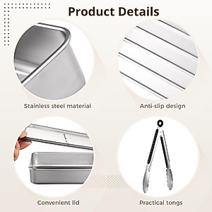 OMISTAR 6PCS Bacon Cheese Containers, 4 Sizes Stainless Steel Airtight Meat Containers, Dishwasher Safe Fridge Storage Containers for Fruit Lunch Storage with Lids Tongs