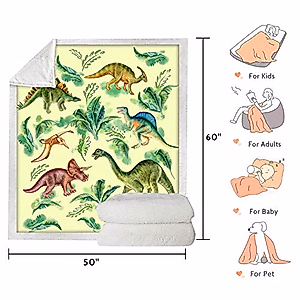 Jurllyshe Dinosaur Throw Blanket Dino Blanket for Boys Dinosaur Gifts for Dinosaur Lovers Kids and Adults (50"x60", Green Dinosaur)