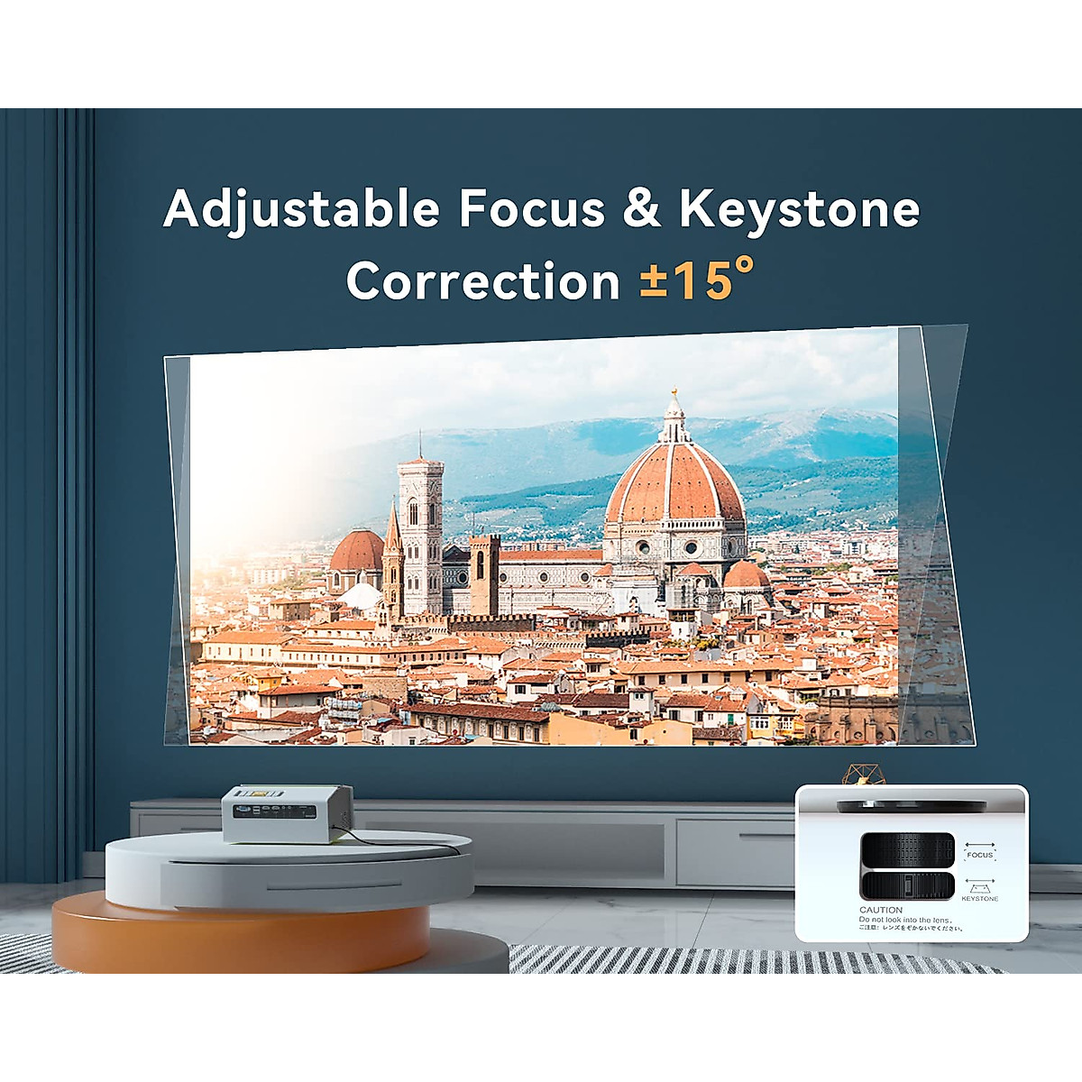 Emotn C1 Mini WiFi Projector, 1080P Supported Portable Projector, 8500Lux Bluetooth 5.1 200" Movie Projector with HiFi Speaker, 50000H Lamp Life, Compatible with Smartphone/TV Stick/HDMI/USB/VGA/PS4