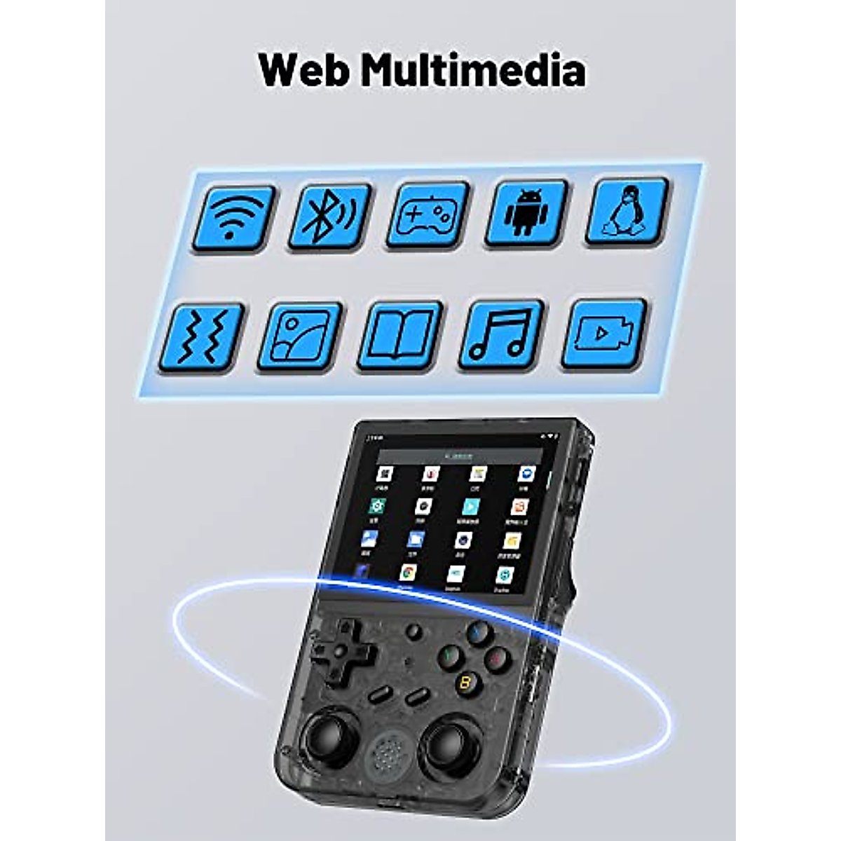 RG353V Handheld Game Console 16G + 128G TF Card, 3.5-Inches Display Dual OS Android 11, Linux System Support 5G WiFi 4.2 Bluetooth, RK3566 Chip Built-in 15000+ Classic Games (Black Transparent)