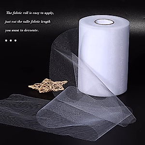 2 Pcs Tulle Fabric Rolls 6 Inch 100 Yards Polyester Tulle Gift Bow Tulle Roll Spool Fabric for Sewing Table Skirt and Birthday Party Wedding Decorations DIY Crafts Supplies (White)