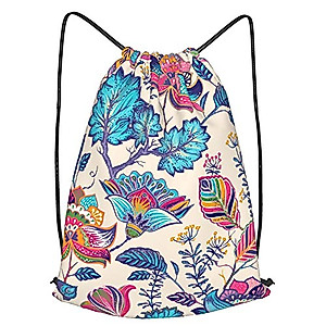 OVPSZFYO Flower Gym Drawstring Backpack Floral String Bag for Women Folding Waterproof for Yoga Shopping Sports Beach Swimming Workout Travel