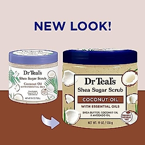 Dr Teal's Shea Sugar Body Scrub, Coconut Oil with Essential Oils, 19 oz (Pack of 3)
