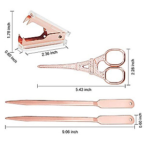 Rose Gold Desk Accessories Set - Scissors, Staple Remover and 2 Letter Openers, Luxury Rose Gold Office Supplies & Desk Decorations