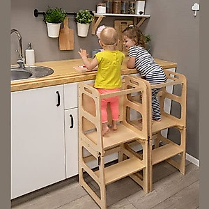 Montessori Learning/Helper Tower 3-in-1 Stool, Desk and Chalkboard. Easy to Assemble and Durable Construction for Long-Lasting use