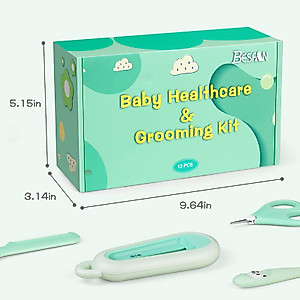 Baby Healthcare and Grooming Kit - Nursery Essentials Baby Registry Shower Gift for Newborns Infants Toddlers Boys Girls 13pcs - Green