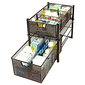 DecoBros Sliding Cabinet Basket Organizer Drawer, Bronze