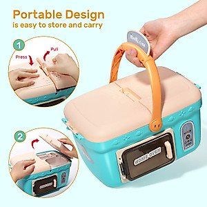 CUTE STONE Kids Picnic & Kitchen Playset,Portable Pinic Basket with Musics & Lights, Color Changing Play Foods, Sink,Pretend Play Oven and Other Accessories Toys for Boys and Girls