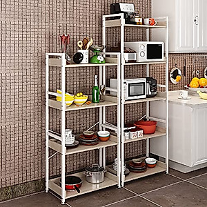 4NM Open Shelf 5-Tier Industrial Bookshelf Storage Shelves Vintage Bookcase Standing Racks for Home Office Pantry Closet Kitchen Laundry - Natural and White