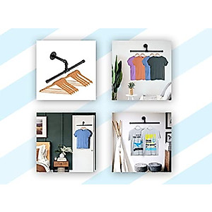 Sazzad Industrial Pipe Clothing Rack Wall Mount, Industrial Pipe Clothing Rack 17.5IN, Heavy Duty Iron Garment Rack Bar for Closet, Laundry Room, Black (3/4 Inch Pipe)