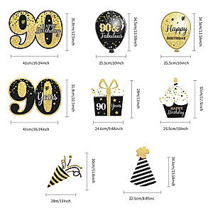 Happy 90th Birthday Yard Signs Set of 8, Black Gold 90th Birthday Decorations for Men, 90 Birthday Lawn Signs with Stakes and Outdoor Lawn Decorations