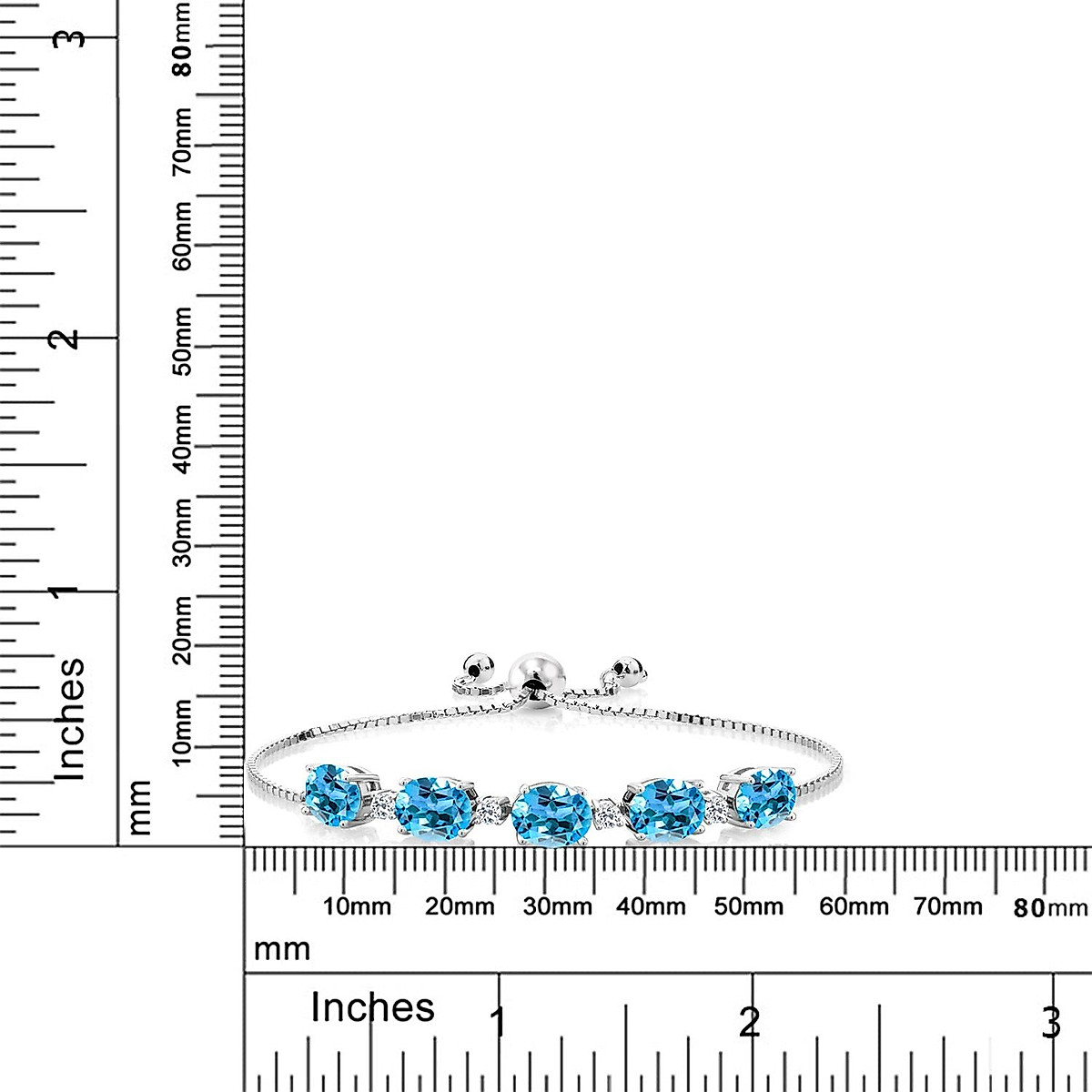 Gem Stone King 925 Sterling Silver Swiss Blue Topaz and White Topaz Tennis Bracelet For Women (7.84 Cttw, Center Stone: 8X6MM, Small Stones: 2.5MM, Gemstone Birthstone, Fully Adjustable Up to 9 Inch)
