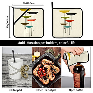 Pot Holders 2pcs Set, Kitchen Oven Glove High Heat Resistant 500 Degree Oven Mitts and Potholder with Non-Slip Silicone Surface for Baking,Cooking,BBQ - mid Century Modern Prints