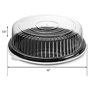 Frcctre 12 Pack Plastic Serving Tray with Lid, 12" Plastic Disposable Food Serving Platters with Clear Dome Lids, Stackable Round Trays for Party, Takeout Food, Catering, Picnic