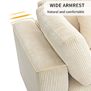 Royard Oaktree Modern Upholstered Sofa with Armrests, 3-Seater Corduroy Fabric Sofa Couch with Removable Back Cushions and 5 Pillows, Comfy Couch for Living Room, Apartment, Studio, Office, Beige