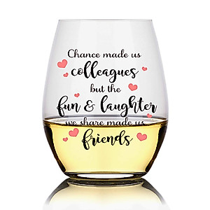 Perfectinsoy Chance Made Us Colleagues, 15oz Funny Stemless Wine Glass, Coworker Gifts for Leaving Farewell, Birthday, Valentines, Galentines, Retirement,Funny Gifts For Coworkers