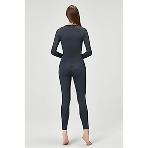 DEVOPS Women's Thermal Underwear Long Johns Top & Bottom Set (Small, Navy)