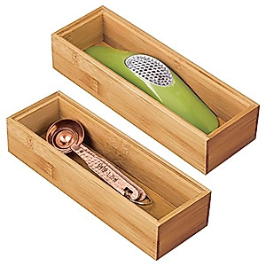 mDesign Wooden Bamboo Kitchen Drawer Organizer Box Tray, Stackable Storage for Drawers, Cabinets, Shelves, Pantry, or Counter, Hold Utensils and Appliances, Echo Collection, 2 Pack, Natural Wood